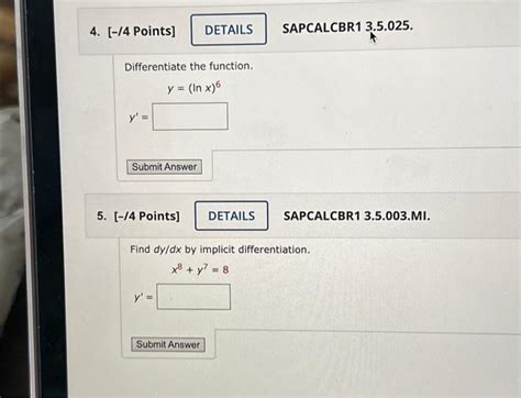 Solved 4 4 Points Differentiate The Function Y In