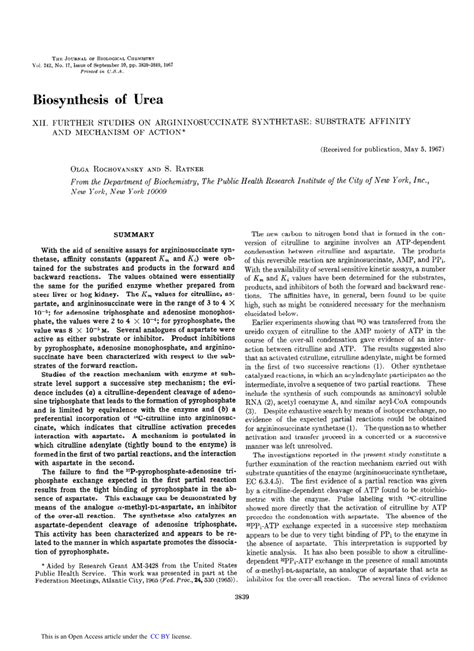 Pdf Biosynthesis Of Urea