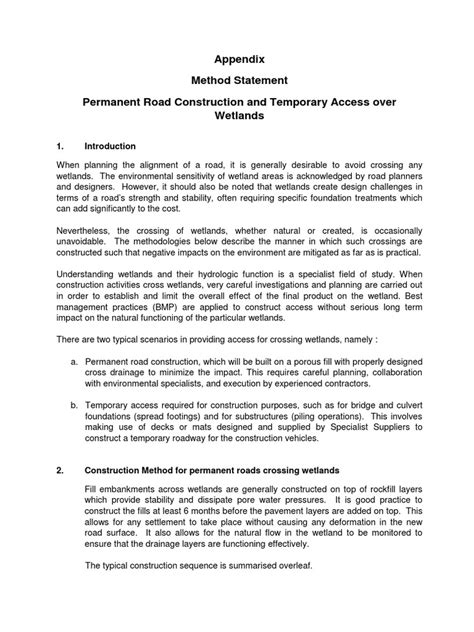 Method Statement For Road Construction Over Wetlands Pdf Road Wetland