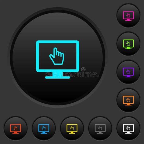 monitor with pointing cursor dark push buttons with color icons stock