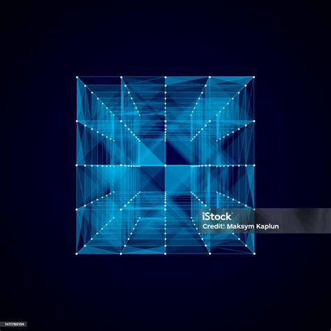 추상 와이어프레임 큐브는 연결 점과 선을 휘젓습니다 디지털 블록 체인 개념 및 데이터 전송 시스템 데이터의 저장 셀 벡터 일러스트레이션 블록에 대한 스톡 벡터 아트 및 기타