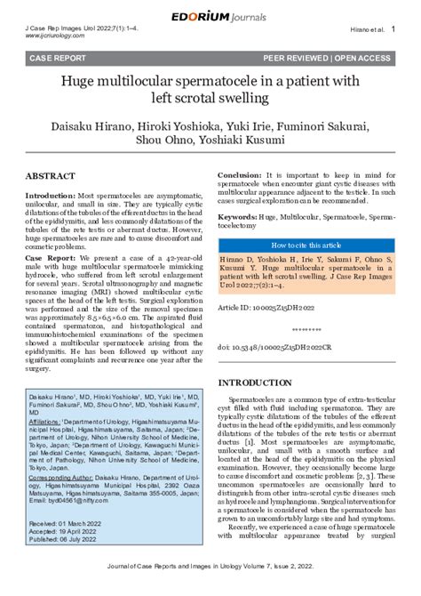 Pdf Huge Multilocular Spermatocele In A Patient With Left Scrotal Swelling
