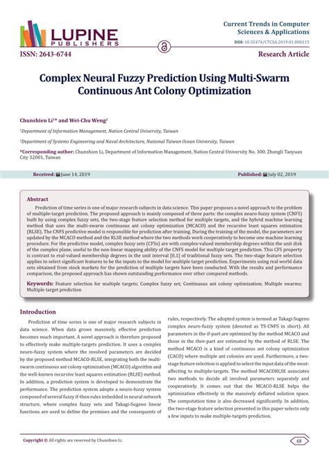 Pdf Complex Neural Fuzzy Prediction Using Multi Swarm Continuous Ant
