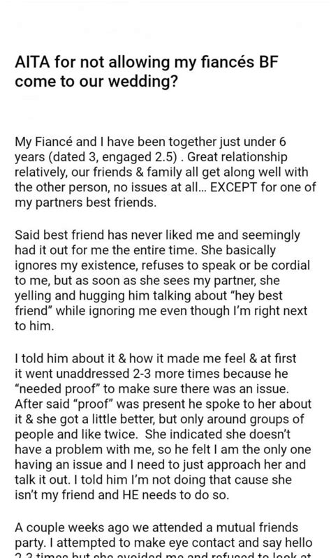 Aita For Not Allowing My Fianc S Bf Come To Our Wedding Djotd Com