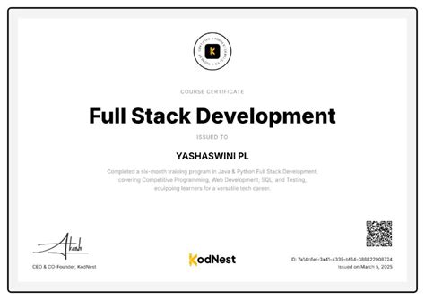 Yashaswini Pl On Linkedin Kodnest Certification