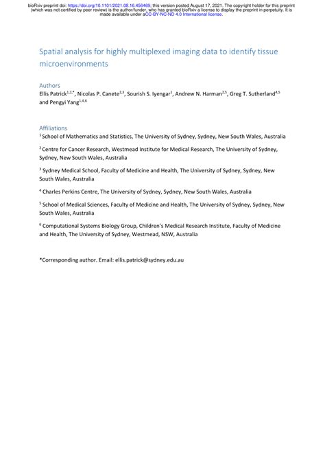 Pdf Spatial Analysis For Highly Multiplexed Imaging Data To Identify Tissue Microenvironments