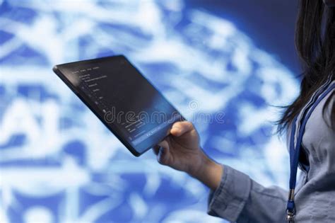 Close Up Of It Expert Using Tablet Building Ai Algorithms Stock Image