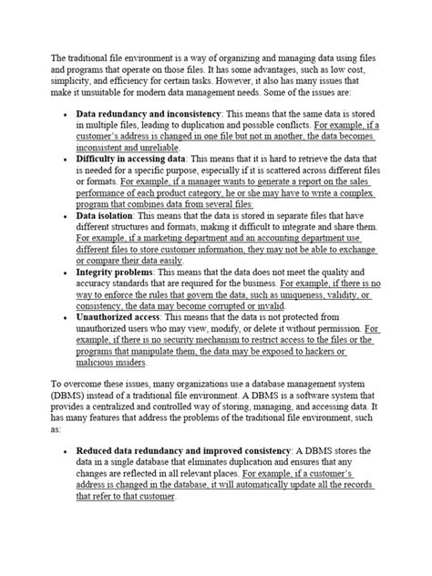 The Traditional File Environment Is A Way Of Organizing And Managing