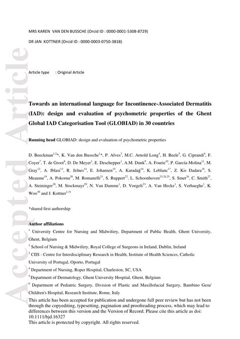 Pdf Towards An International Language For Incontinence Associated
