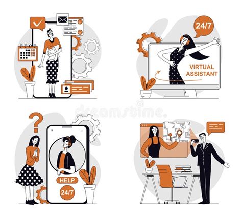 Virtual Assistant Flat Concepts Stock Vector Illustration Of Operator