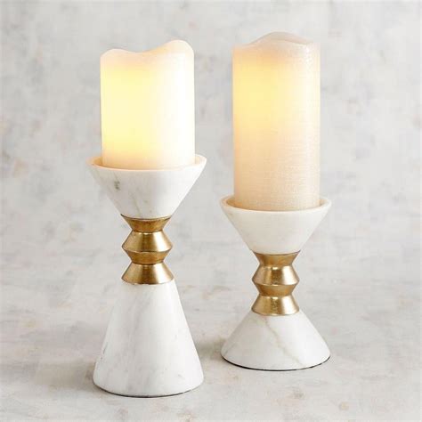 White Marble Golden Metal Pillar Candle Holders