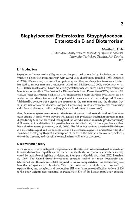 Staphylococcal Enterotoxins Stayphylococcal Enterotoxin B And Bioterrorism Docslib