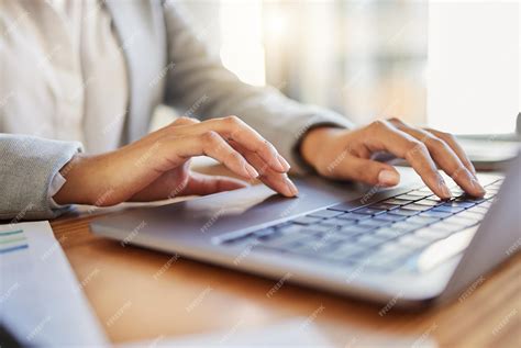 Premium Photo Keyboard Laptop And Typing Closeup Of Worker At Desk In Office Business Employee