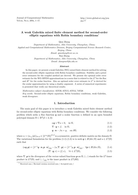 Pdf A Weak Galerkin Mixed Finite Element Method For Second Order Elliptic Equations With Robin