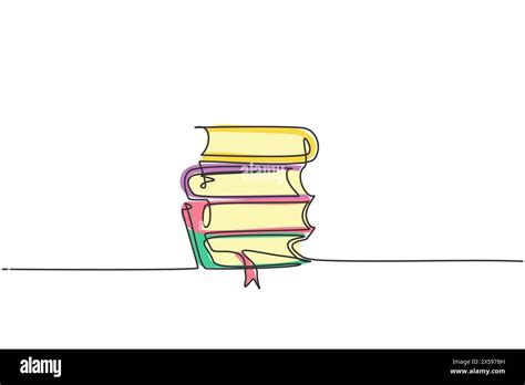 Single One Line Drawing Of Stack Of Note Books On Table Back To School Minimalist Education