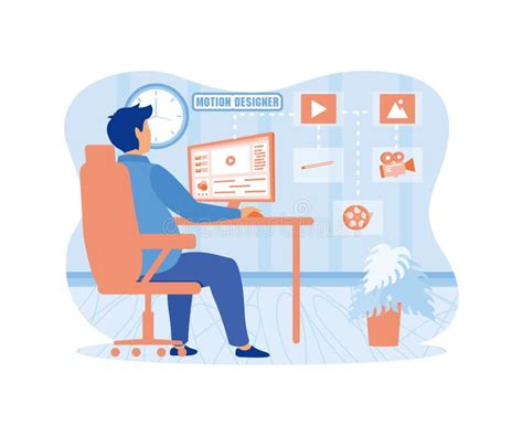 Motion Designer Animator Working On Computer Creating Animated Video While Sitting At Desk