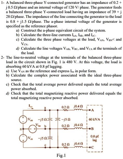 Solved A Balanced Three Phase Y Connected Generator Has An Impedance