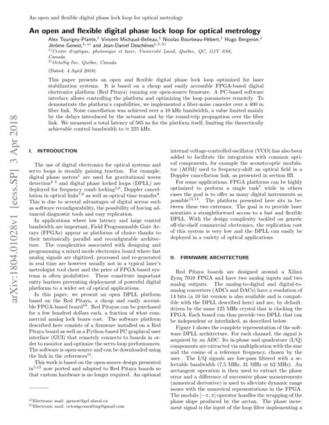 Pdf An Open And Flexible Digital Phase Lock Loop For Optical Metrology