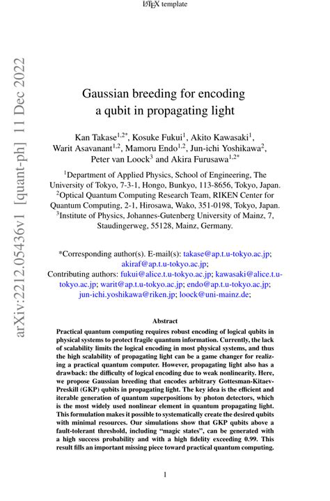 Pdf Gaussian Breeding For Encoding A Qubit In Propagating Light
