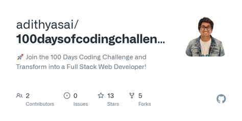 Github Adithyasai100daysofcodingchallenge 🚀 Join The 100 Days