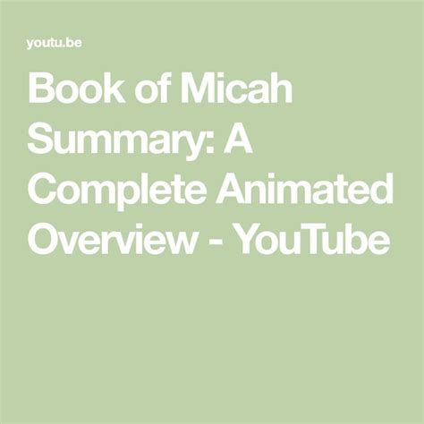 Book Of Micah Summary A Complete Animated Overview Youtube Books Zechariah Animation
