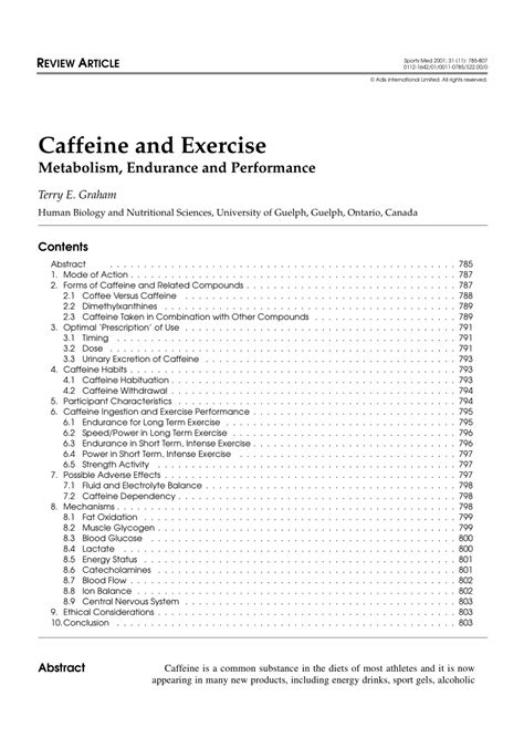 Pdf Caffeine And Exercise Metabolism Endurance And Performance