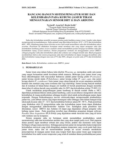 Rancang Bangun Sistem Pengatur Suhu Dan Kelembaban Pada Kubung Jamur Tiram Menggunakan Sensor