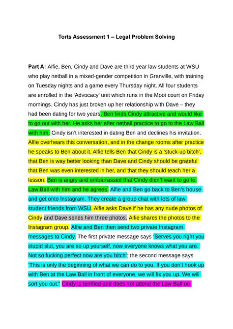 Torts Assessment 1 Legal Problem Solving Torts Assessment 1 Legal Problem Solving Part A