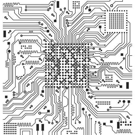 Flat Microelectronics Circuit Board Vector Illustration Isolated On White Background Stock