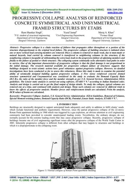 Progressive Collapse Analysis Of Rc Buildings With Consideration Of Effect Of Slab Pdf Civil