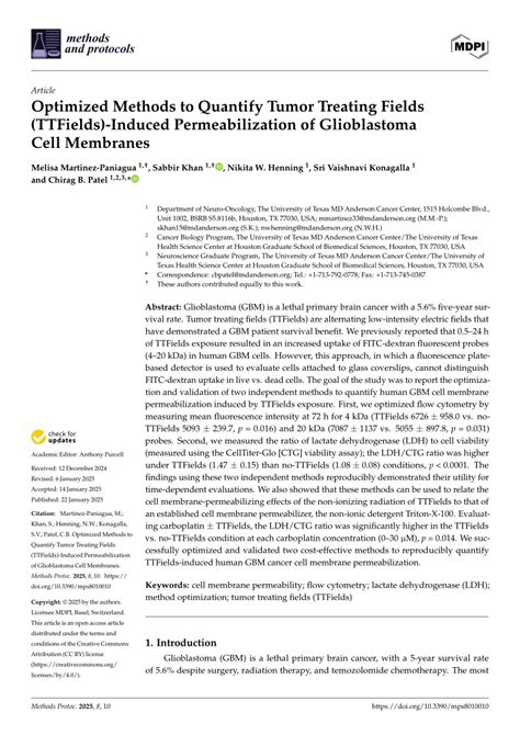 Pdf Optimized Methods To Quantify Tumor Treating Fields Ttfields Induced Permeabilization Of