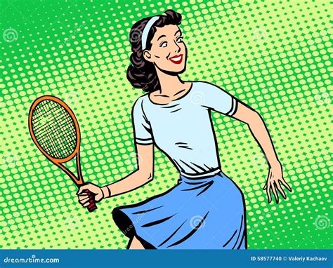 Young Woman Playing Tennis Retro Style Pop Art Stock Vector