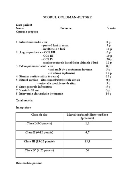 Anexa Iv Scor Risc Cardiac Goldman Detsky Pdf