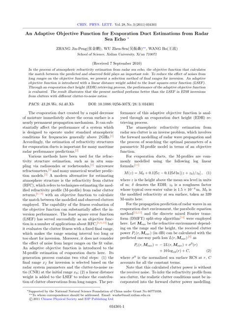 Pdf An Adaptive Objective Function For Evaporation Duct Estimations From Radar Sea Echo