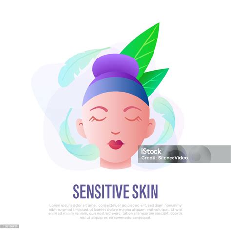 민감한 피부 기호 그라데이션 아이콘 그녀의 얼굴 주위에 깃털소녀 피부 관리 보습제 또는 크림 피부과 테스트 벡터 그림입니다 건강관리와 의술에 대한 스톡 벡터 아트 및 기타