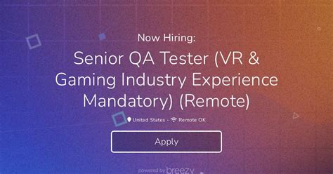 Senior Qa Tester Vr And Gaming Industry Experience Mandatory Remote Senior Qa Tester Vr And Gaming Industry Experience Mandatory Remote