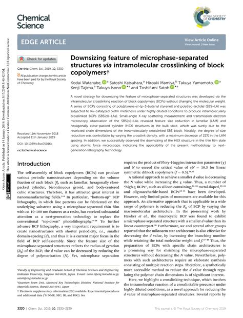 Pdf Downsizing Of Feature In Microphase Separated Structures Via Intramolecular Crosslinking