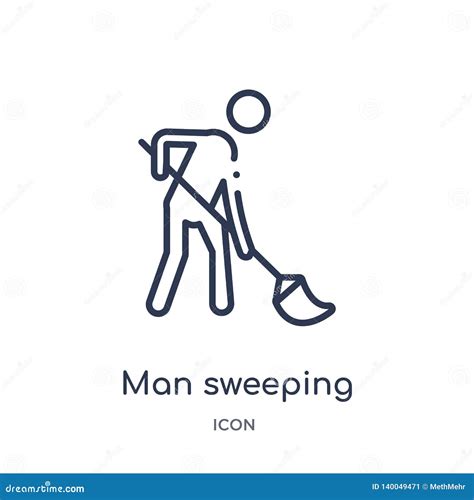 Linear Man Sweeping Icon From Behavior Outline Collection Thin Line Man Sweeping Vector