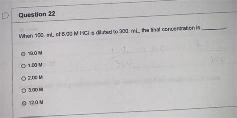 Solved Question When ML Of M HCl Is Diluted To Chegg Com