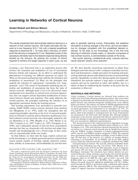 Pdf Learning In Networks Of Cortical Neurons