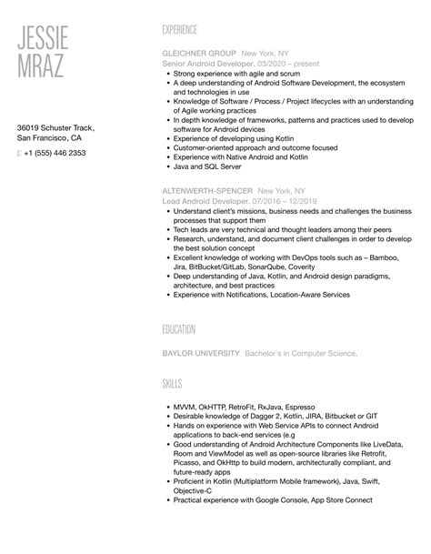 Android Developer Resume Samples Velvet Jobs