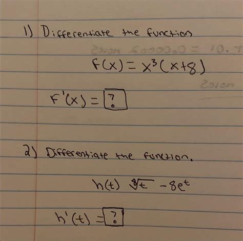 Solved 1 Differentiate The Function Fxx3x8f′x7 2