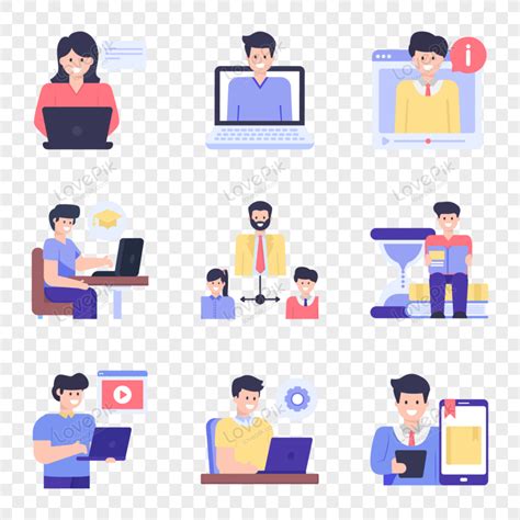 온라인 교육 평면 문자 벡터 집합입니다 Png 일러스트 무료 다운로드 Lovepik