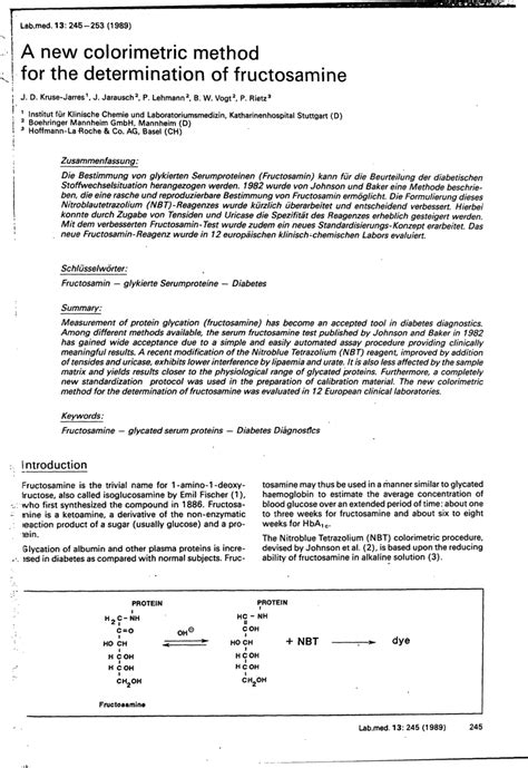 Pdf A New Colorimetric Method For The Determination Of Fructosamine