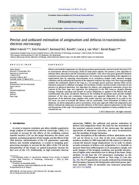 Pdf Precise And Unbiased Estimation Of Astigmatism And Defocus In Transmission Electron Microscopy