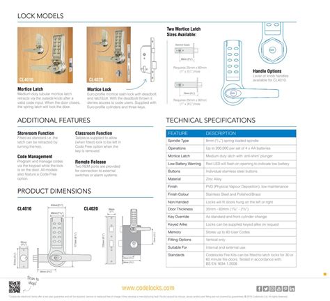 CODELOCKS CL Electronic Digital Lock Tubular Mortice Latch PVD S Steel