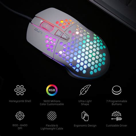 Ltc Rgb Gaming Mouse Lightweight Honeycomb Shell 6400dpi 6