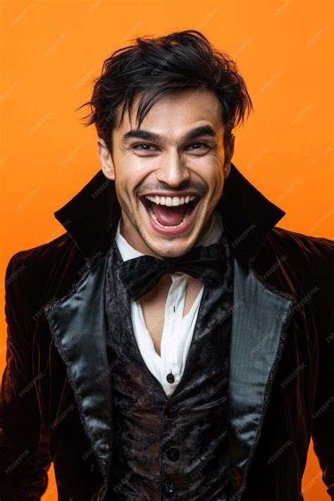 Brazilian Young Adult Man Dressed As A Vampire With A Wide Happy Grin