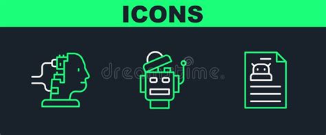 Set Line Technical Specification Robot For Maintenance And Icon