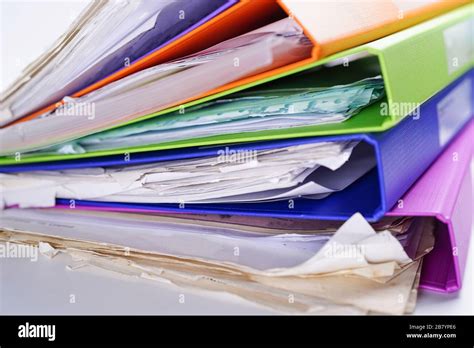 File Folder Binder Stack Of Multi Color On Table In Office Stock Photo Alamy